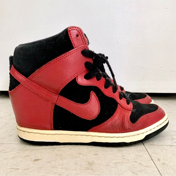 Nike | Shoes | Nike Sky Hi Dunks Red Black Wedge Sneakers Size 75 ...